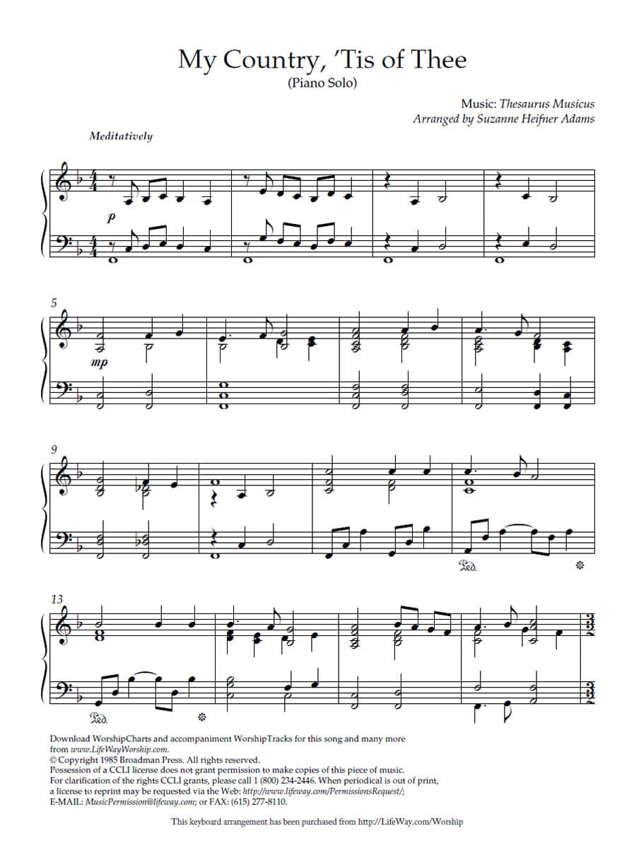 My Country, 'Tis of Thee - Downloadable Keyboard Arrangement | Lifeway